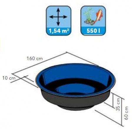 Bassin rond préfabriqué MARS - 550L, 1m60 - Le Monde du Bassin