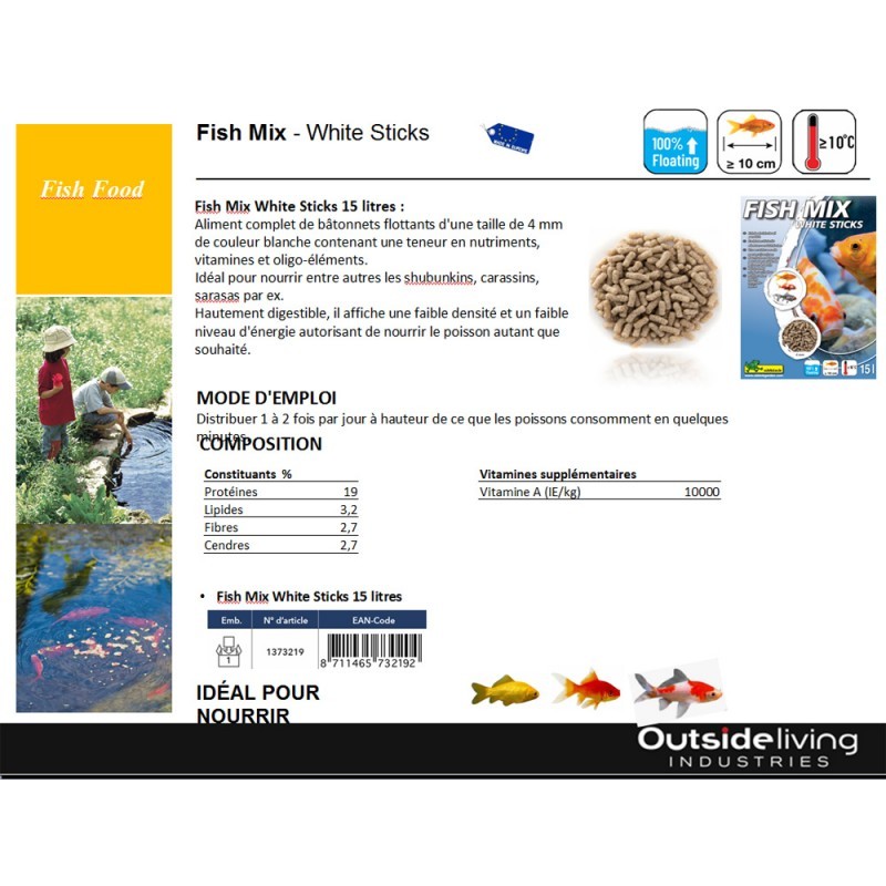 Sachet de bâtonnets blancs pour nourrir vos poissons - Le monde du bassin